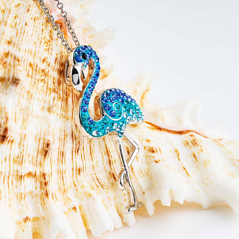 Sterling Silver Blue Flamingo Crystal Necklace