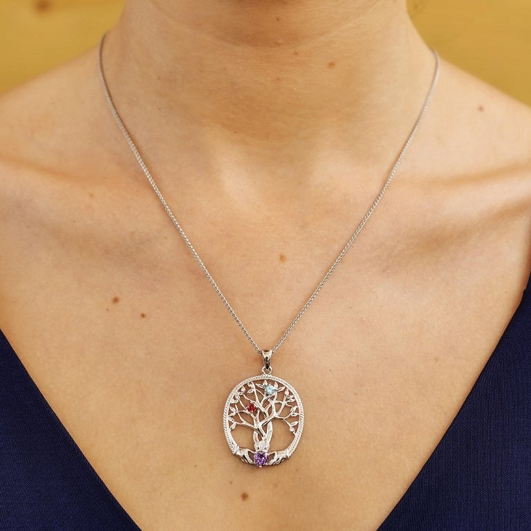 Sterling Silver 2 Stone Family Tree of Life